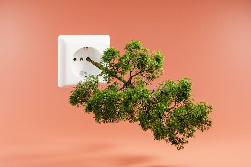 Large Tree Growing Out of Single White Power Socket Floating in the Air ...