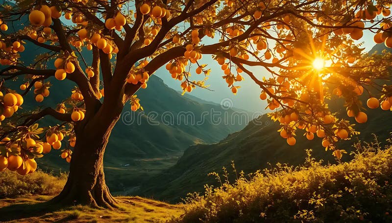 The Large Tree Has Abundant Ripe Fruit in the Sunlight Stock ...