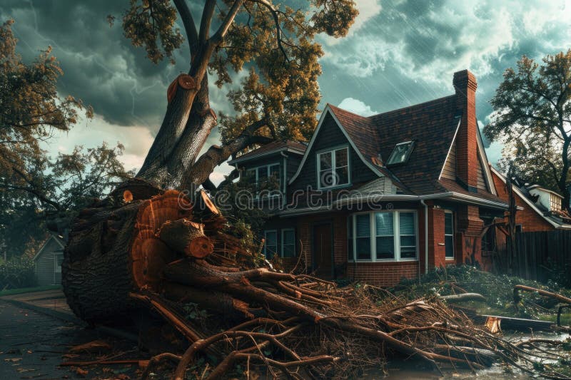 A Large Tree Has Fallen Over in Front of a House. Suitable for Natural ...