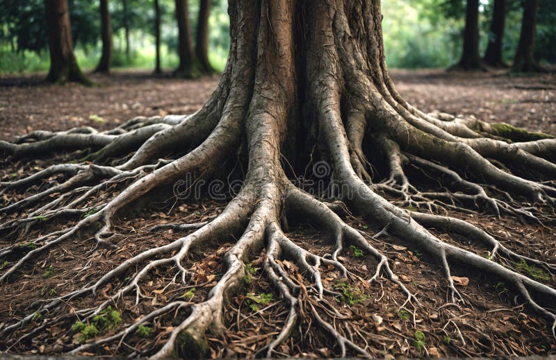 A Large Tree with Its Roots Exposed in the Dirt Stock Illustration ...