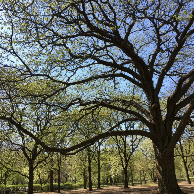 Large Tree with Lush Green Canopy in a Sunny Park Stock Illustration ...