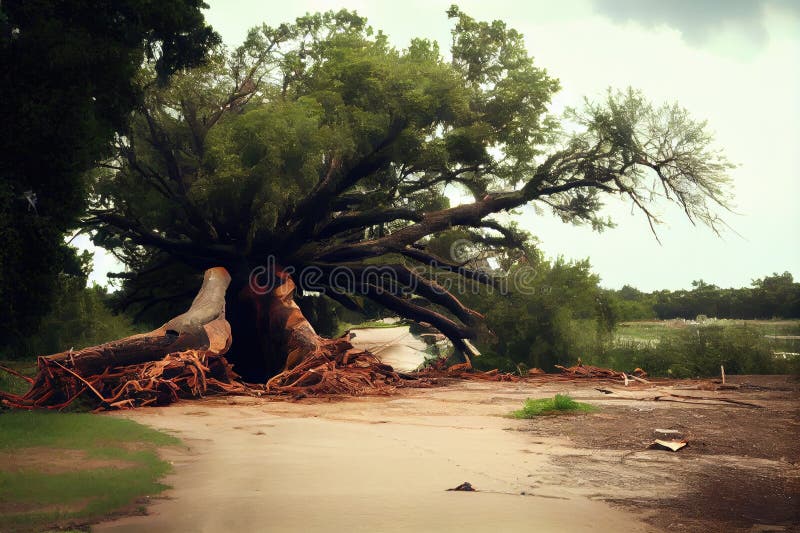 Large Tree Lying on Ground after Hurricane in Aftermath Hurricane Stock ...