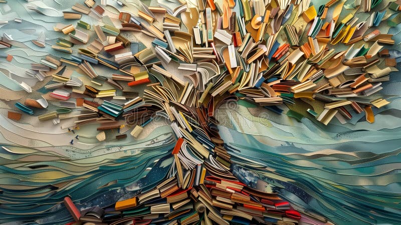 Abstract Creative Art of a Tree Made with Books Stock Illustration ...