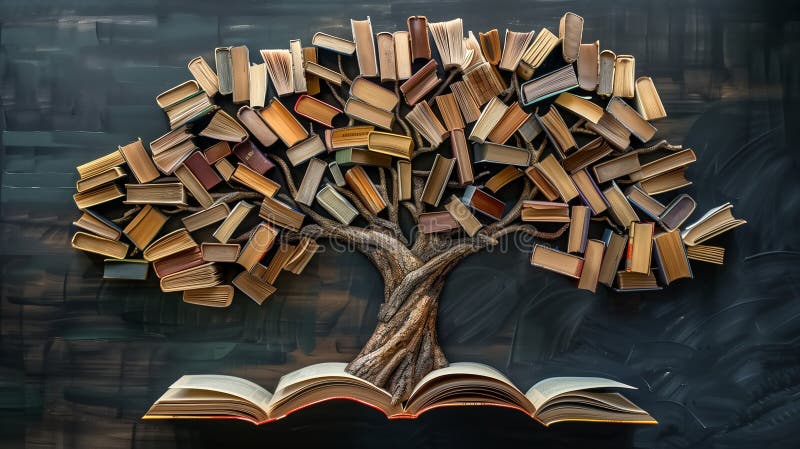 Abstract Creative Art of a Tree Made with Books Stock Illustration ...