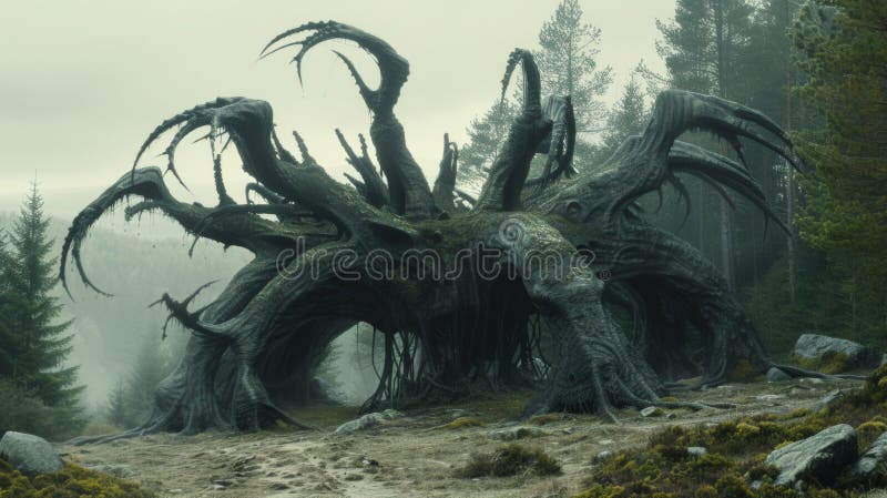 A Large Tree with Many Branches and Roots in a Forest, AI Stock Photo ...