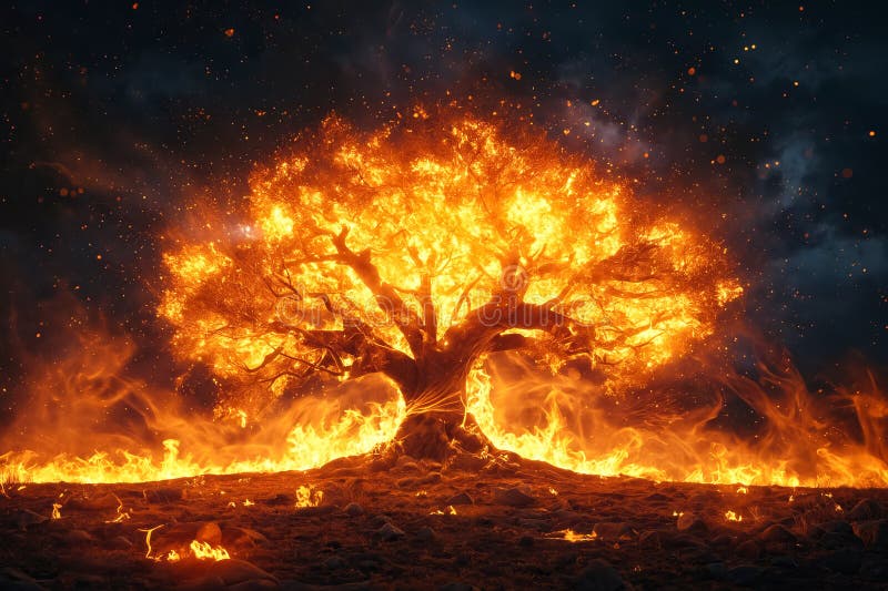 A Large Tree in the Middle of a Forest on Fire Stock Image - Image of ...
