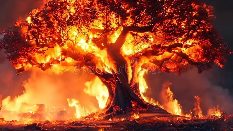 A Large Tree in the Middle of a Fire Stock Video - Video of wildfire ...