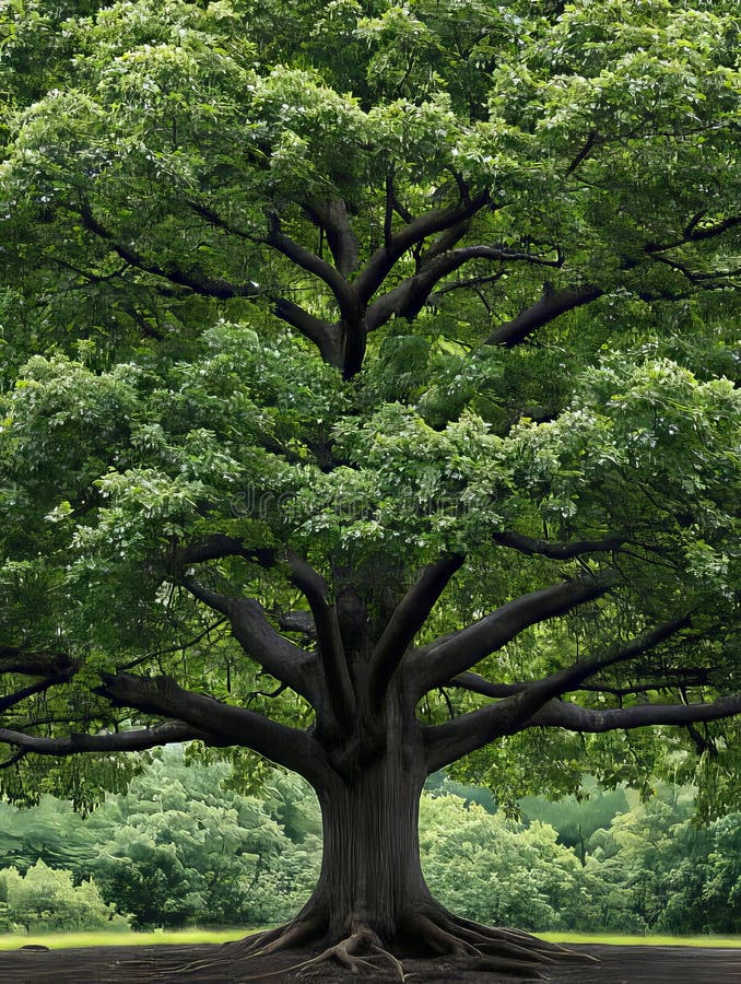 A Large Tree in the Middle of a Grassy Field Stock Image - Image of ...