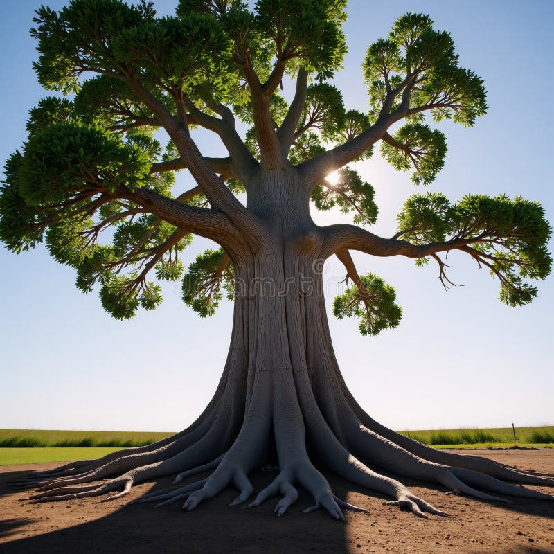 Large Tree with Prominent Root System Stock Illustration - Illustration ...