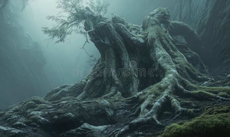 A Large Tree with Roots Growing Out of it Stock Image - Image of summer ...