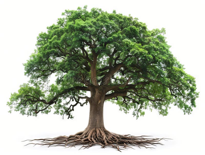 A Large Tree with Roots on a White Background Stock Image - Image of ...