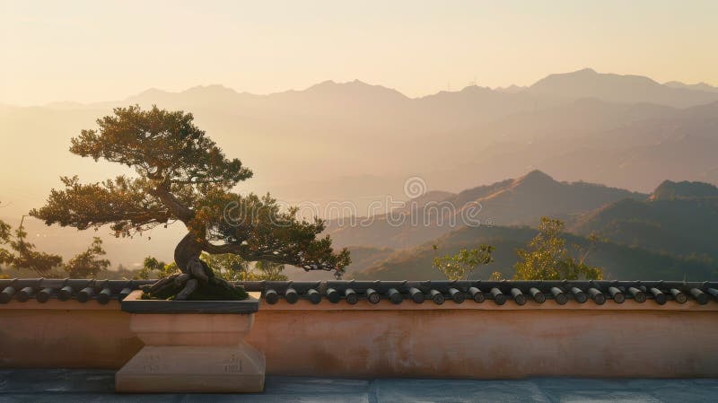 A Large Tree is in a Small Pot on a Wall Stock Image - Image of ...
