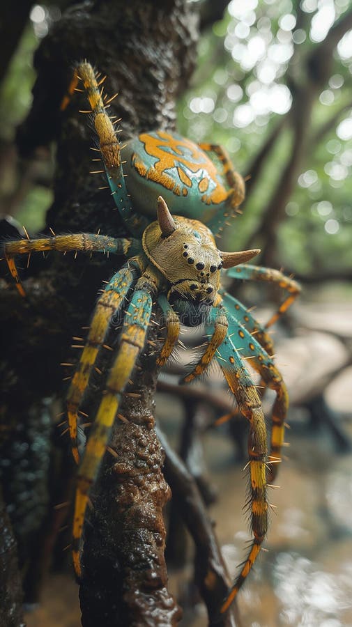 A Large Tree Spider in the Wild. Stock Illustration - Illustration of ...