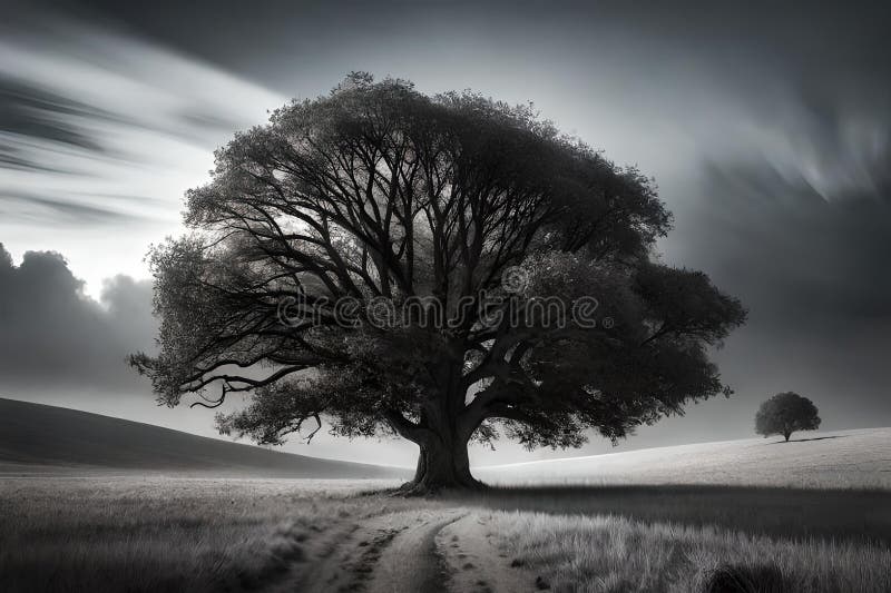 Big Tree without Leaves in Black and White Color Stock Illustration ...