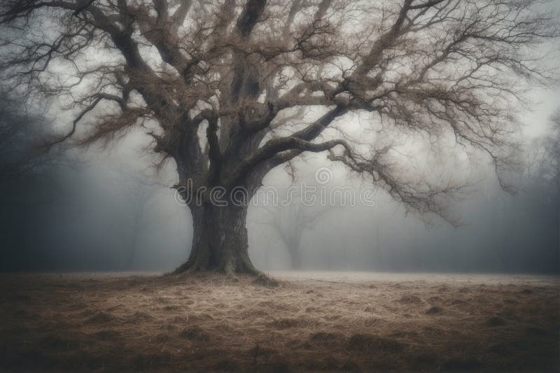 Large Tree Standing in Field Stock Illustration - Illustration of flora ...