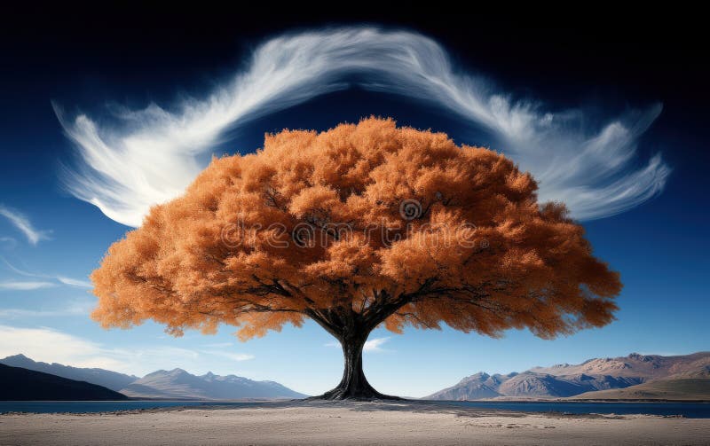 A Large Tree Stands Alone Amidst the Sandy Landscape. Stock Photo ...