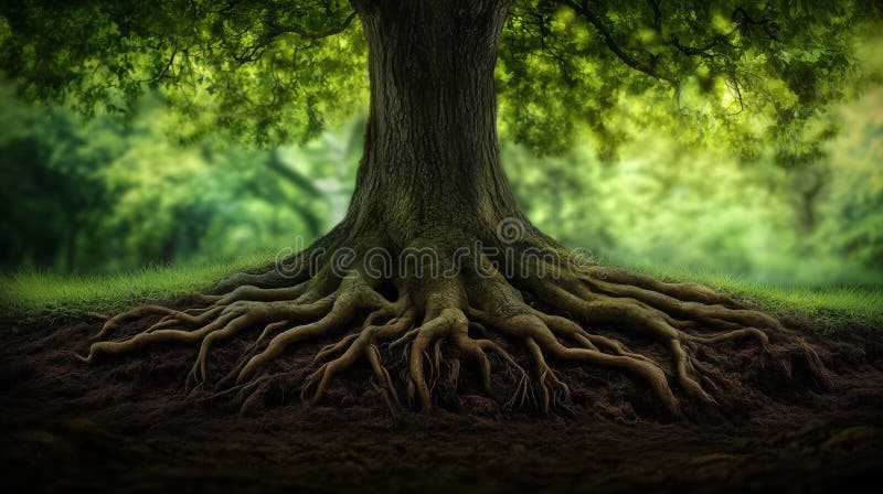 A Large Tree Stands Prominently, Its Roots Sprawling Above the Earth in ...
