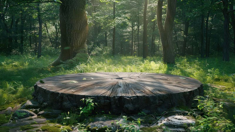 A Large Tree Stump in a Forest Setting with a Mossy Base Stock ...