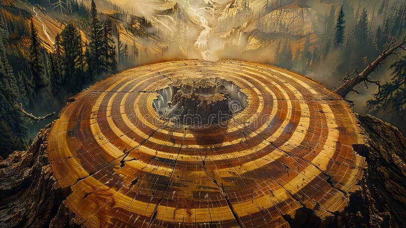 A Large Tree Stump with a Mountain in the Background Stock Photo ...