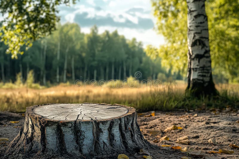 Large Tree Stump Sits in a Field of Grass Stock Photo - Image of ...