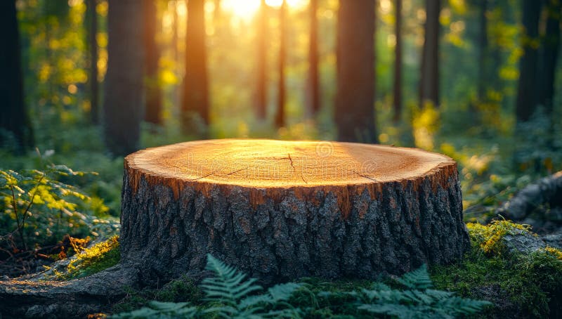 A Large Tree Stump Sits in the Middle of a Forest Stock Image - Image ...