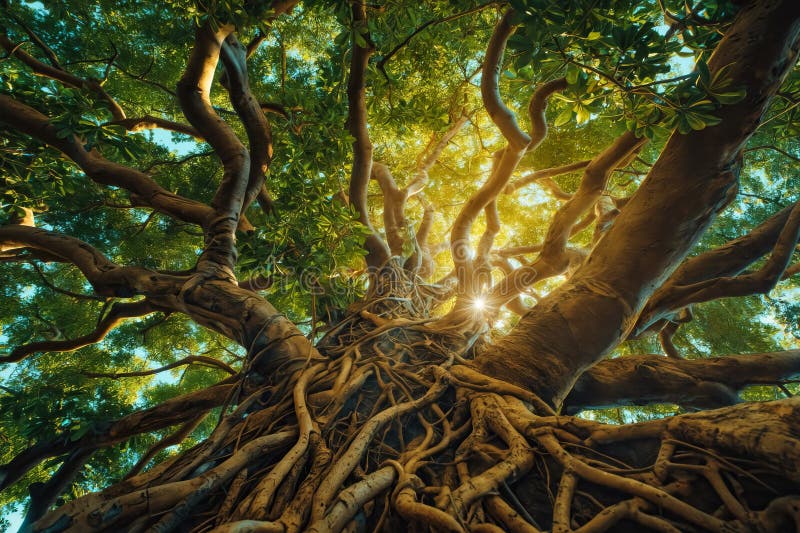 A Large Tree with the Sun Shining through the Branches. Generative AI ...