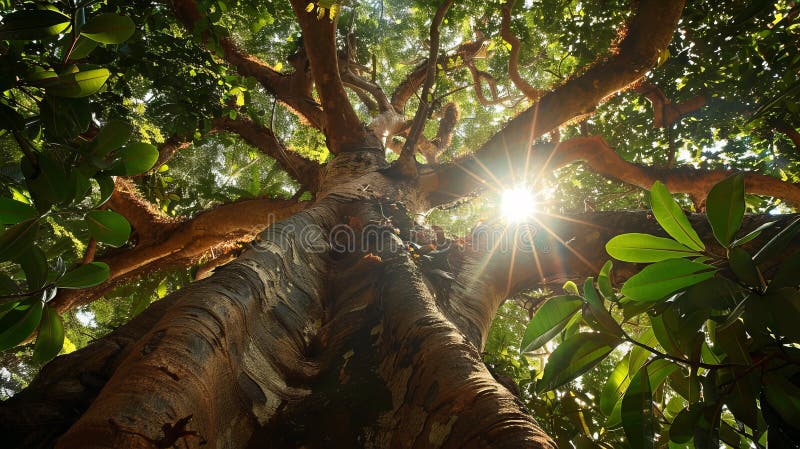 A Large Tree with Sun Shining through the Leaves Stock Photo - Image of ...
