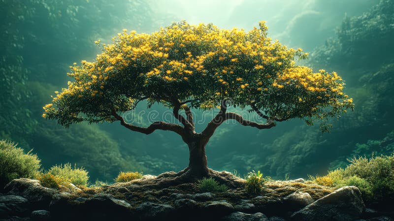 Large Tree is Surrounded by Grass and Rocks Stock Photo - Image of tree ...