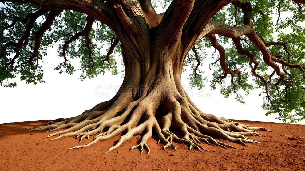 A Large Tree with a Thick Trunk and Many Roots Stock Illustration ...