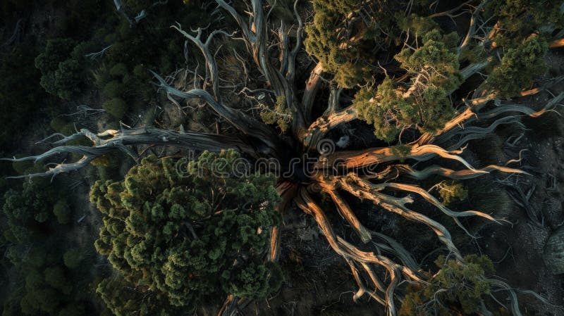 Large Tree Trunk in the Center of a Dense Forest Stock Photo - Image of ...