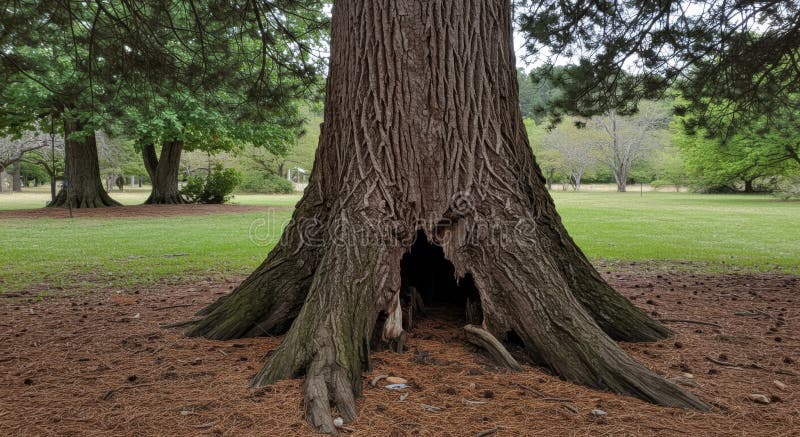 Large Tree Trunk with Hollow Cavity in a Park Stock Illustration ...
