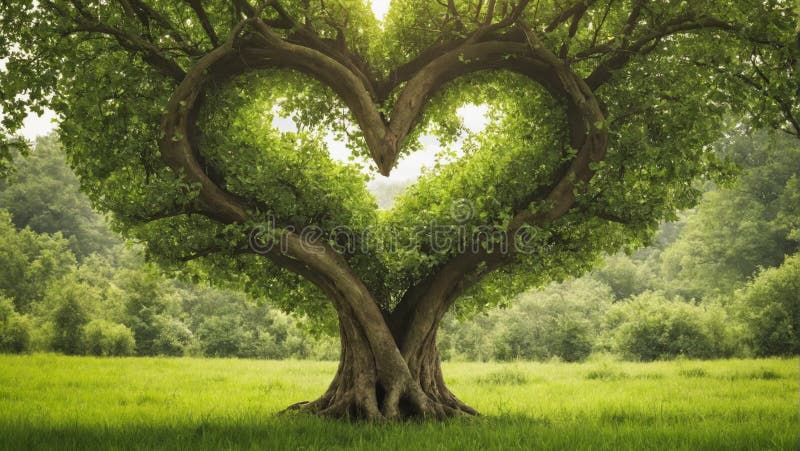 A Large Tree Forming Heart Shape Stock Illustration - Illustration of ...