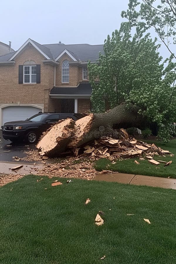 Large Tree Uprooted by Strong Winds, Causing Damage To Residential ...
