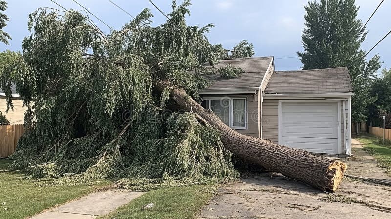 Large Tree Uprooted by Strong Winds, Fallen Onto Residential House ...