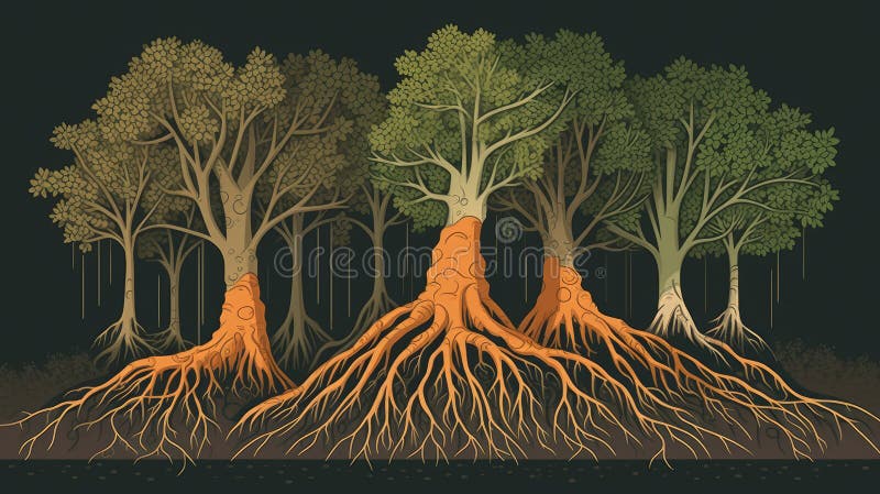 Large Trees with Roots in and Above the Ground Stock Illustration ...