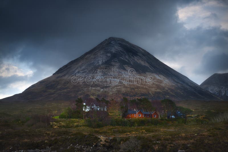 Large Triangular Shaped Mountain in Glen Sligachan with Typical Wooden ...