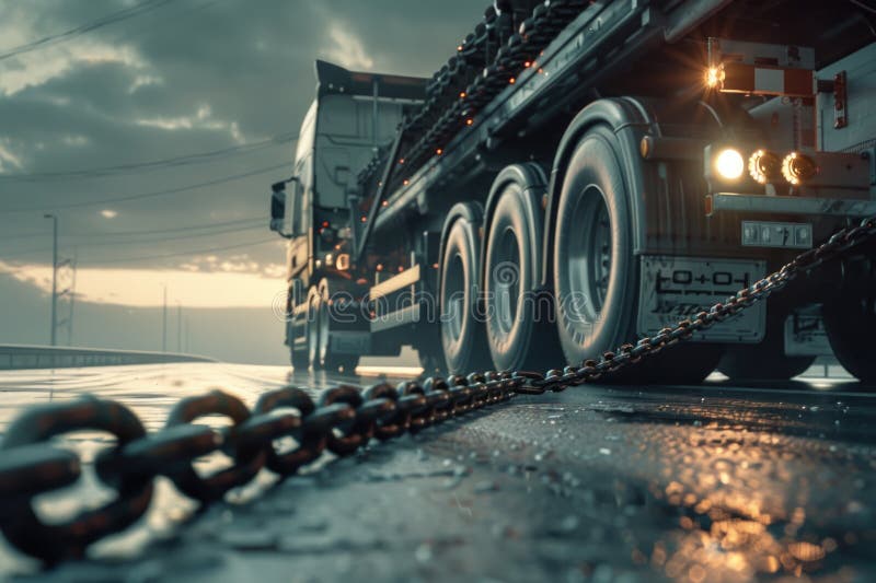 Large Truck with a Chain Attached for Towing or Lifting Heavy Loads ...