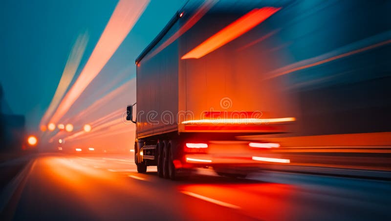 Large Truck is Driving Down a Road with Its Headlights on Stock Image ...