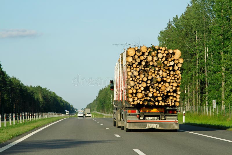 Large Truck Transporting Wood on the Highway Belarus Editorial Stock ...