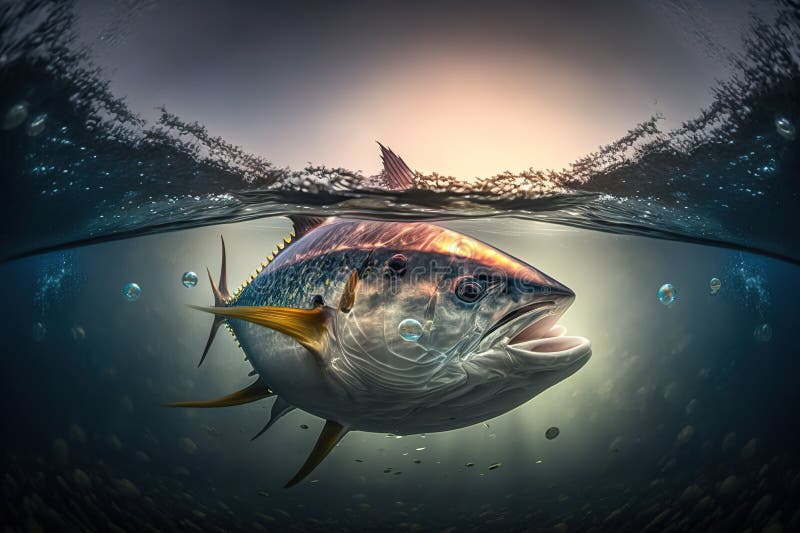 Large Tuna Fish Underwater, Split Frame, AI Generative Stock ...