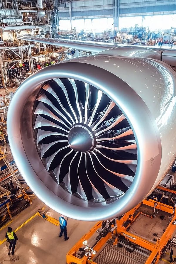 Large Turbofan Jet Engine Being Assembled in a Modern Aviation ...