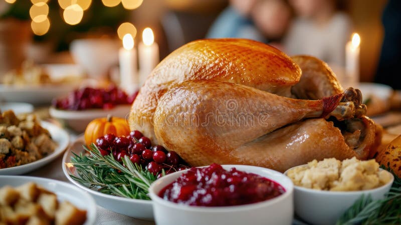 A Large Turkey is Sitting on a Table with Other Food, AI Stock Photo ...