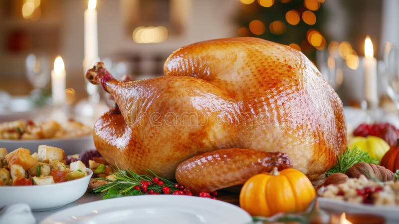 A Large Turkey is Sitting on a Table with Other Food, AI Stock Image ...