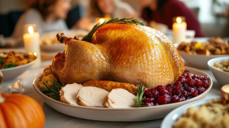 A Large Turkey is on a Table with Other Food, AI Stock Image - Image of ...