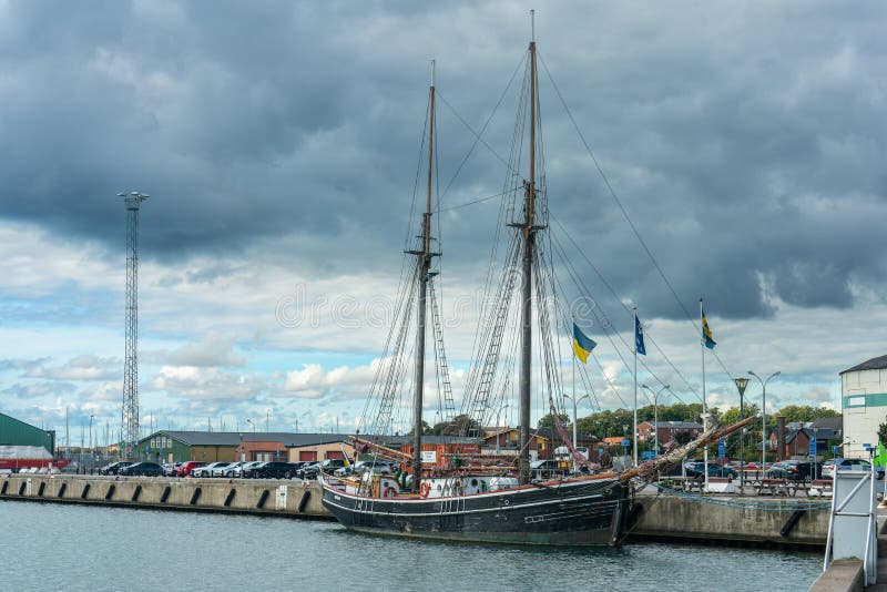 Large Two Masted Sailing Ship Docking in the Harbor of Ystad Under ...