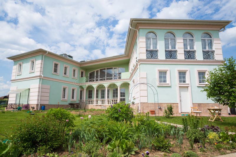 Large Two Storey Cottage with a Garden in Stock Photo - Image of estate ...