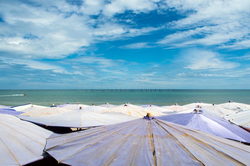 Large Umbrella Crowded Along Cha-am Beach Stock Photo - Image of ...