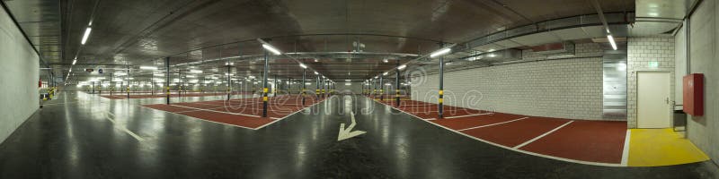 Modern Underground Garage with Lamps Illuminating the Scene. Parking ...