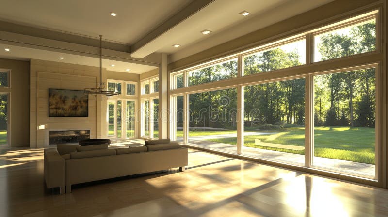 Large Unfinished Living Room with Open Framing and Natural Light Stock ...