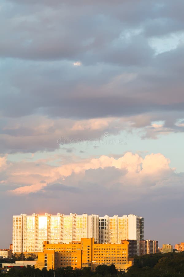 Large Urban House Lit by Sunset Light in Summer Stock Image - Image of ...